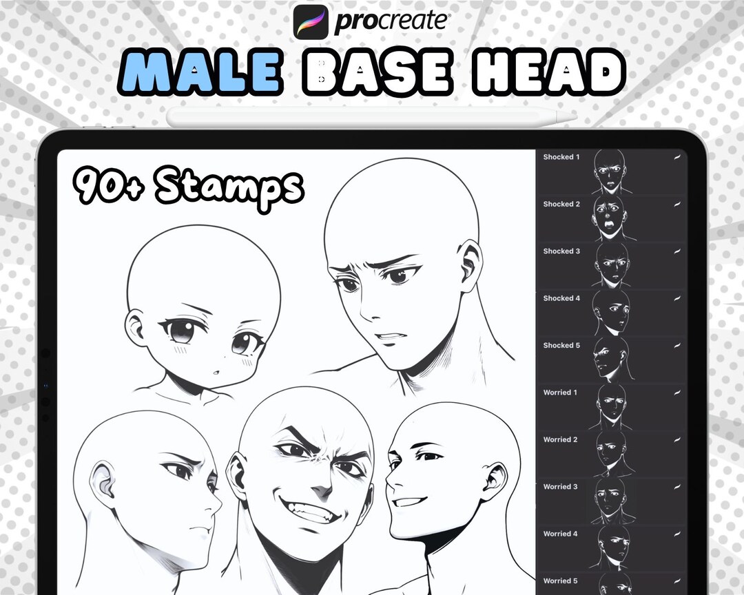 Male Base Head Stamps, Procreate Face Brushes, Procreate Head Stamps, Procreate Boy and Man Base ...