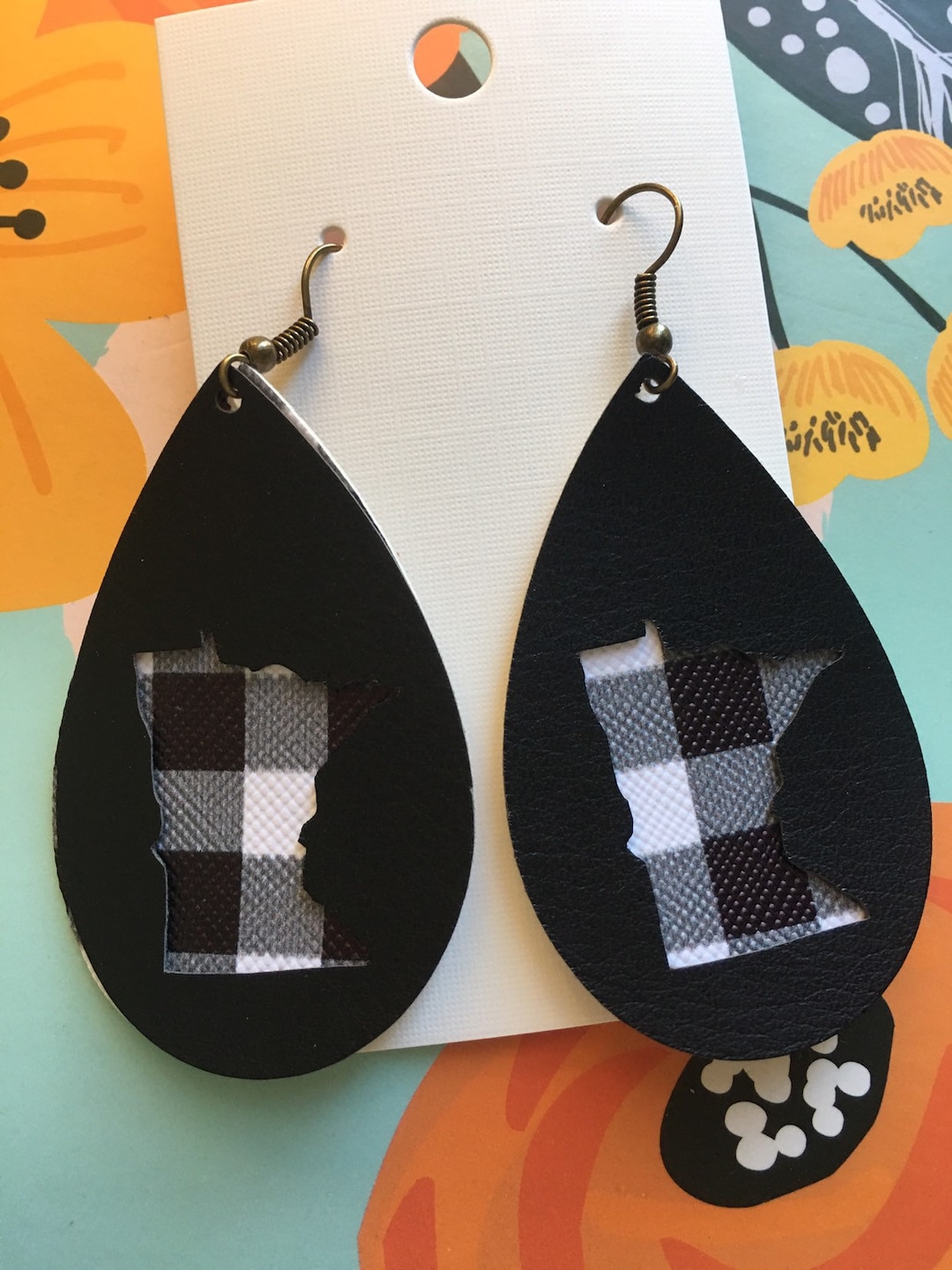 Minnesota State Earrings Faux Leather Earrings Buffalo Plaid Earrings ...