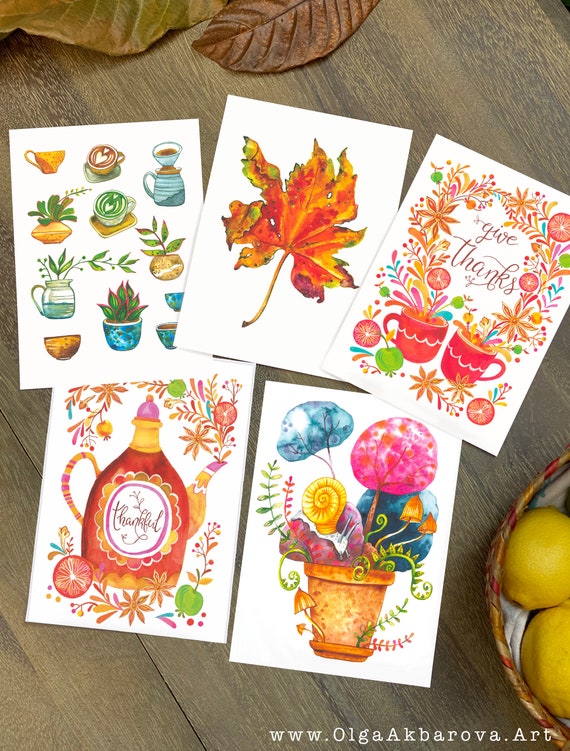 Five Fall Postcards Set 4 With Envelopes | Etsy
