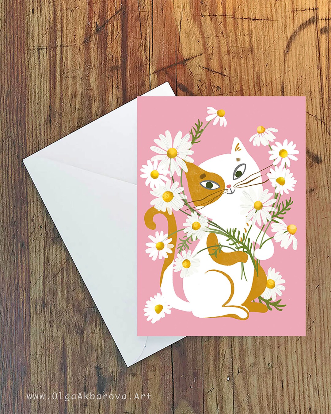 Cute Kitty With Flowers Blank Greeting Card - Etsy UK
