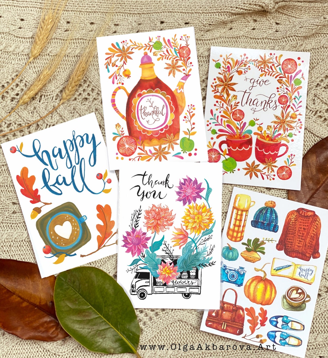 Five Fall Postcards Set 3 With Envelopes - Etsy