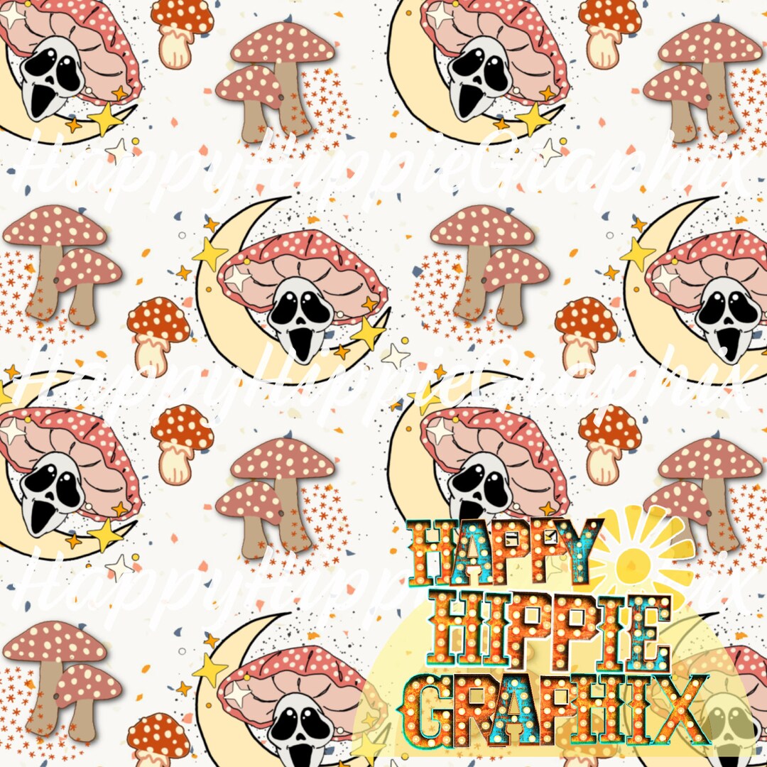 Cottage Core Ghostface Seamless Fabric File Mushrooms Spooky Shroomies ...