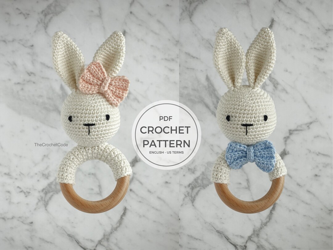 Crochet Bunny Rabbit Wooden Teething Ring Amigurumi Pattern With This ...