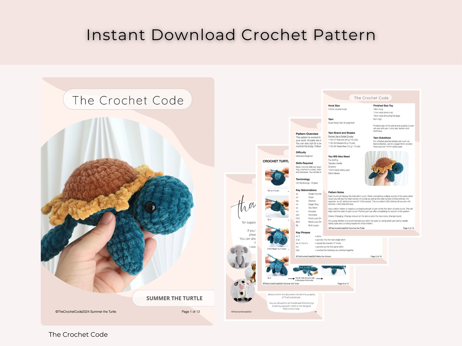 No Sew Turtle Crochet Pattern, Crochet Turtle Amigurumi Pattern, Cute ...