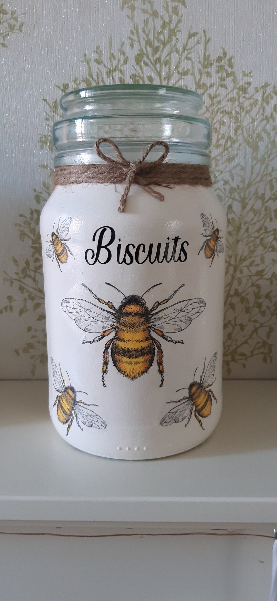 Bumble Bee Biscuit Jar, Decoupaged Bee Biscuit Barrel, Bumble Bee Gift ...