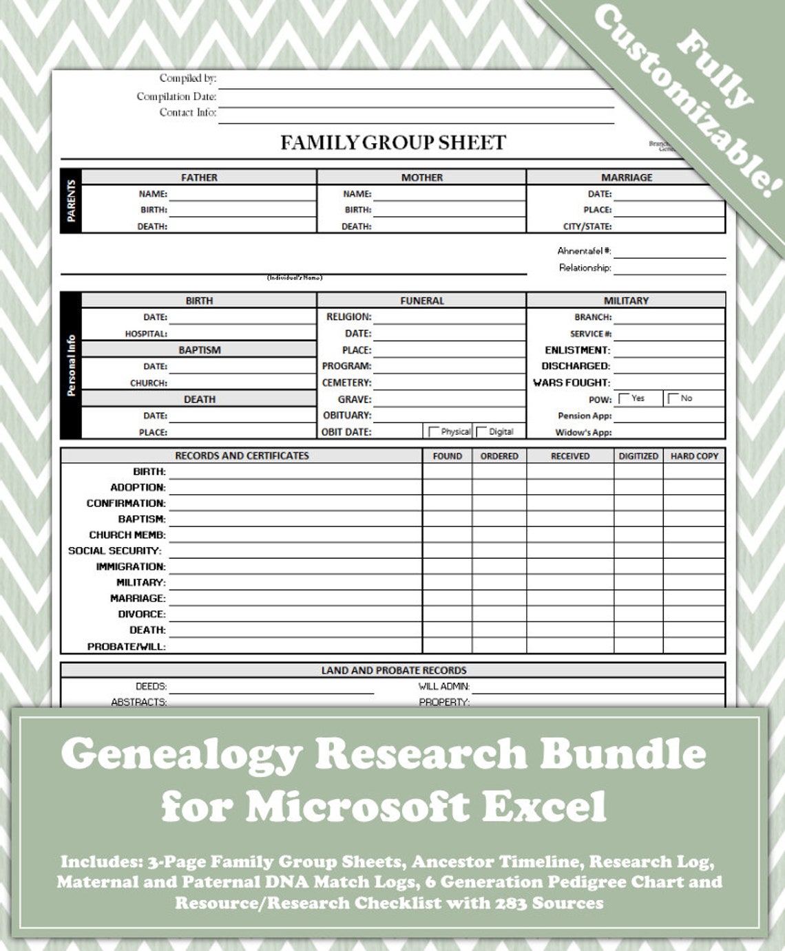 9 Pg Family Research Bundle FOR EXCEL- Fully Customizable | Family ...