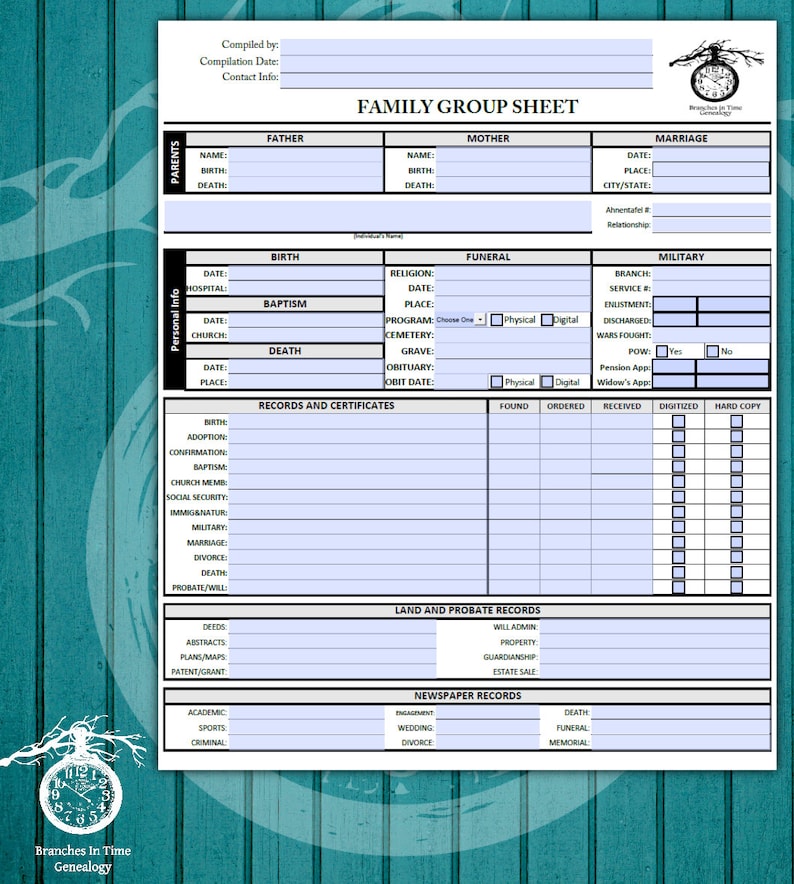 9 Page Family Research Sheets Bundle Updated | Genealogy Research Forms ...