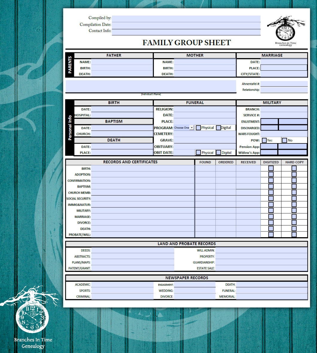 9 Page Family Research Sheets Bundle Updated | Genealogy Research Forms ...