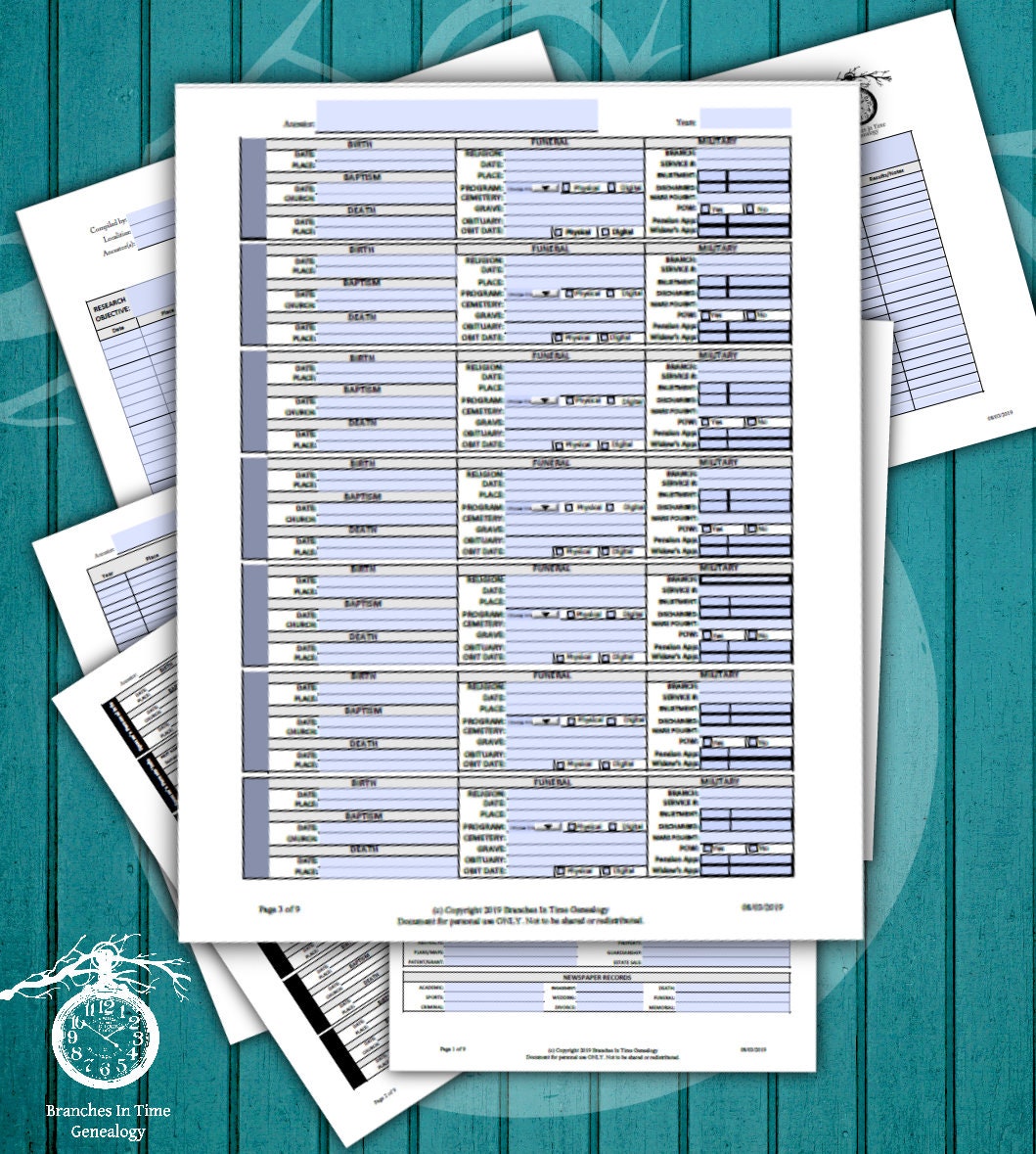 9 Page Family Research Sheets Bundle Updated | Genealogy Research Forms ...