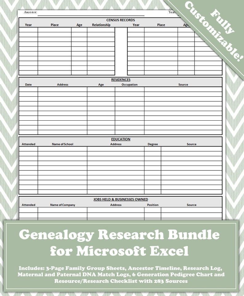 9 Pg Family Research Bundle FOR EXCEL- Fully Customizable | Family ...