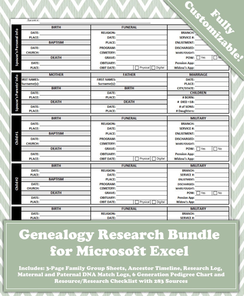 9 Pg Family Research Bundle FOR EXCEL- Fully Customizable | Family ...
