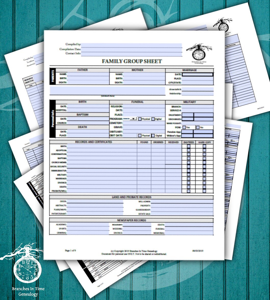 9 Page Family Research Sheets Bundle Updated | Genealogy Research Forms ...