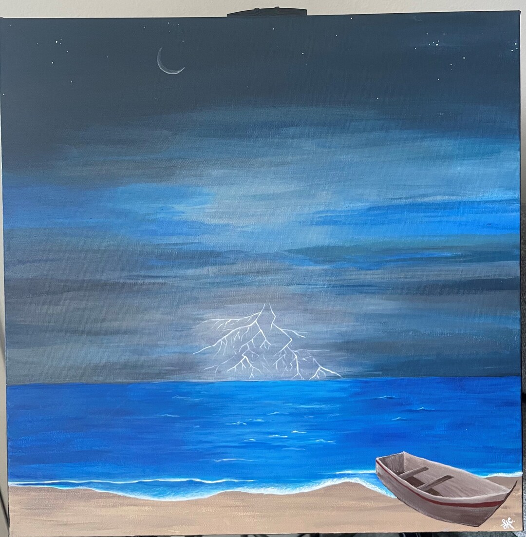 Midnight Storm on the Beach Painting - Etsy