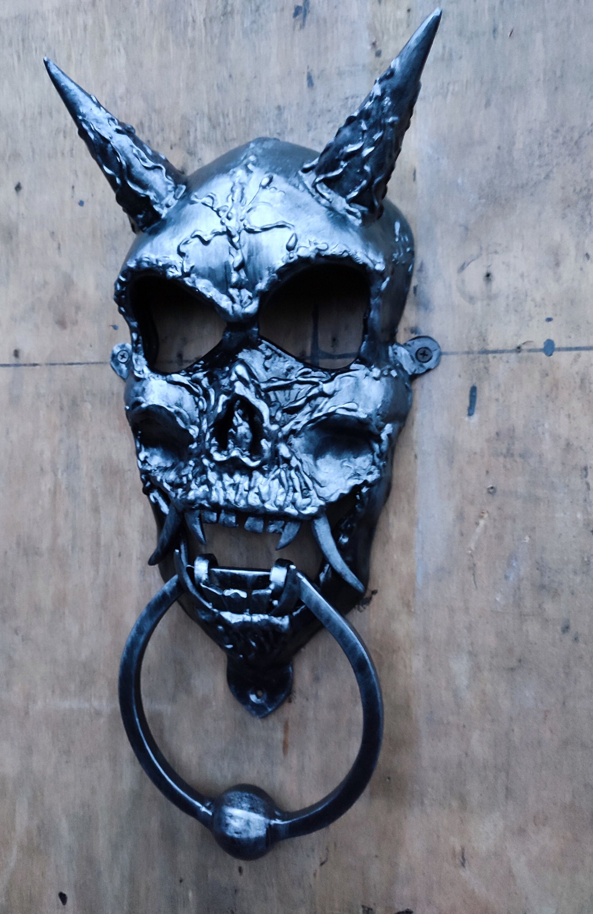 Hell Demon Horned Skull Hanging Door Knocker Heavy Duty Gothic Home ...