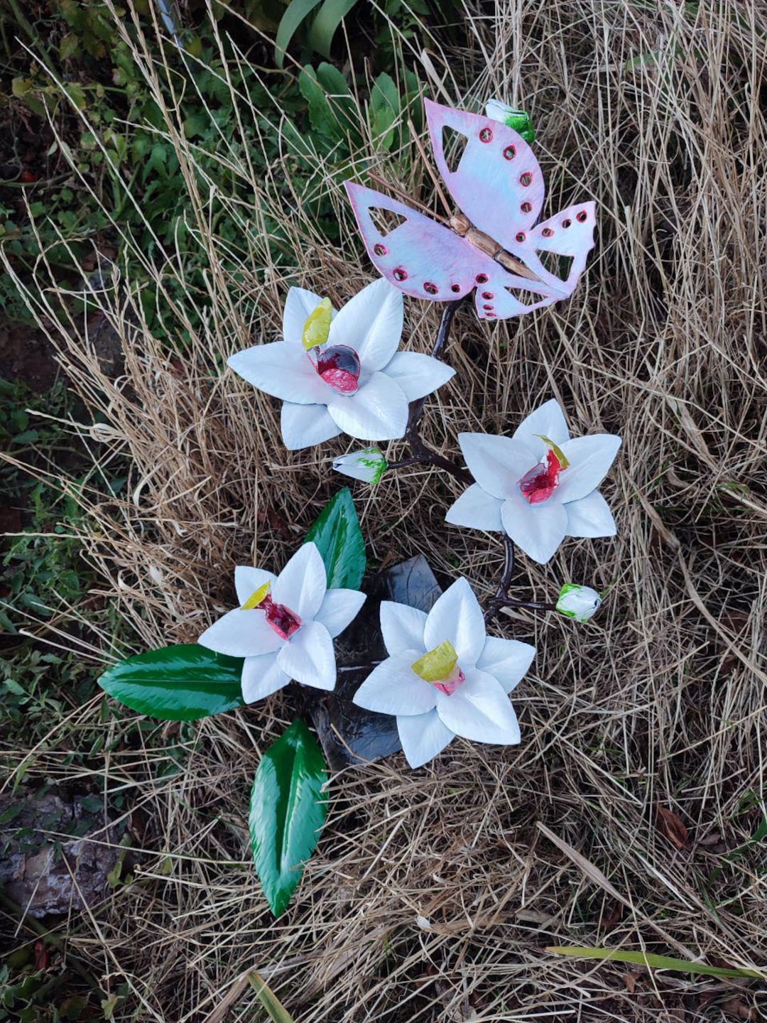 Metal Orchid Flowers With Butterfly | Hand-forged Steel Sculpture ...