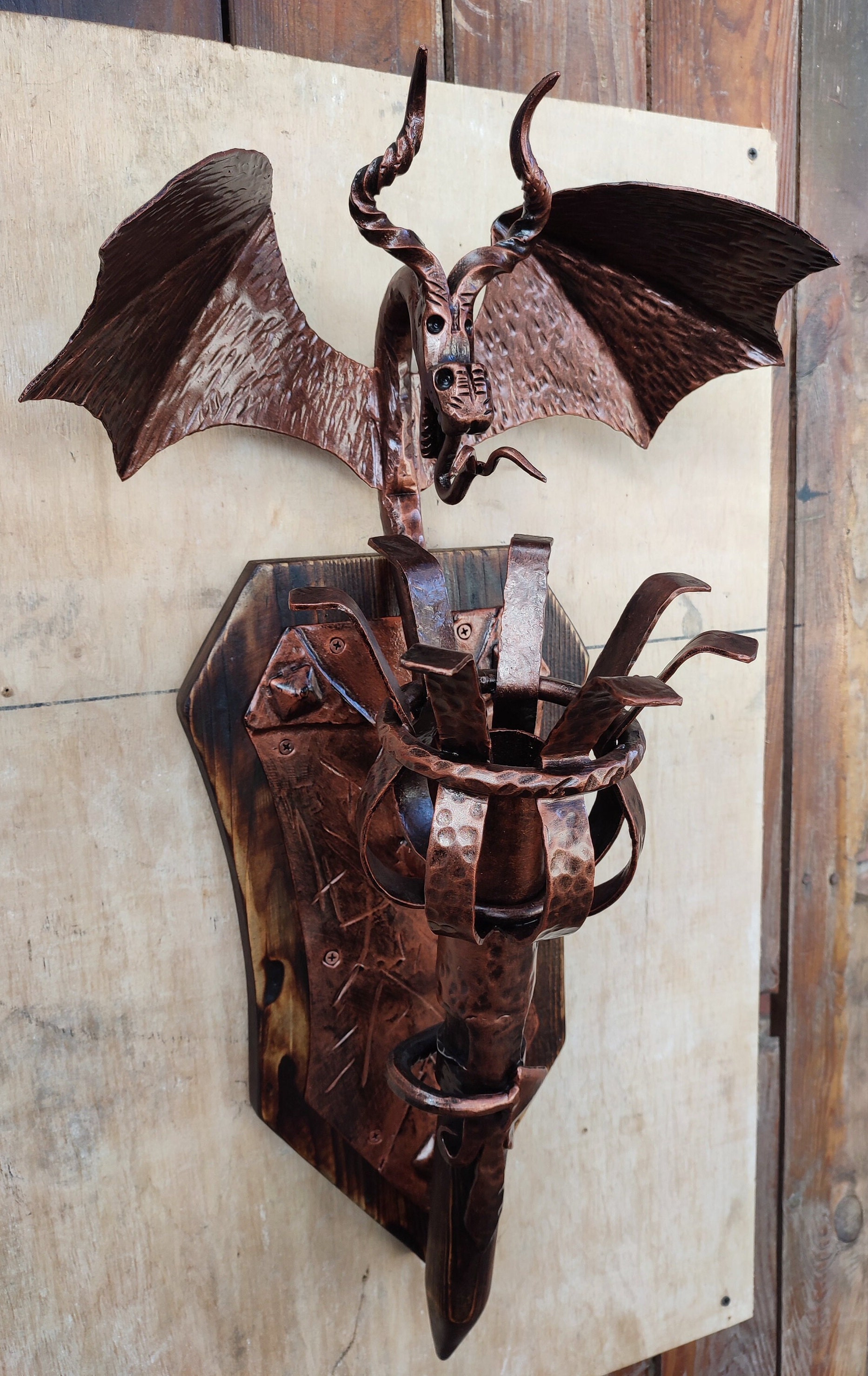 Lamp. Dragon on the Shield. Cave Wall Decor. Wall Lighting.steel Torch ...