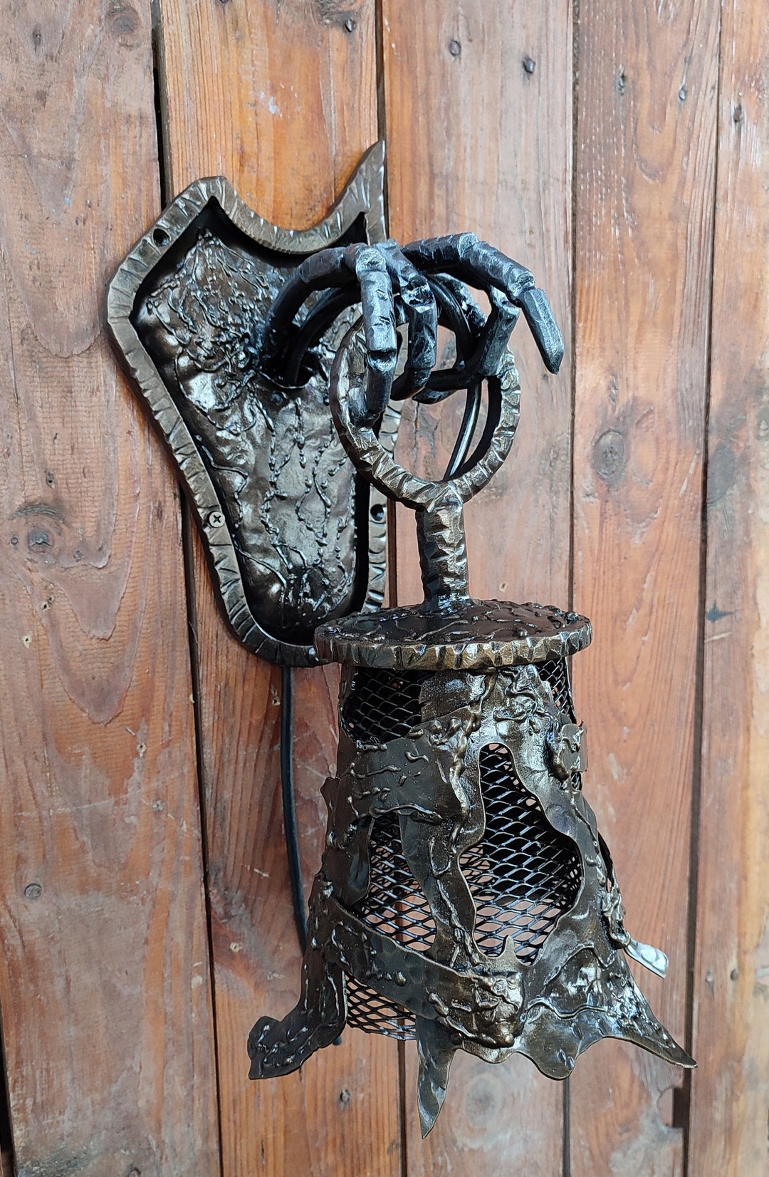 Hand Forged Skeleton Hand Sconce | Gothic Wrought Iron Wall Lamp - Etsy