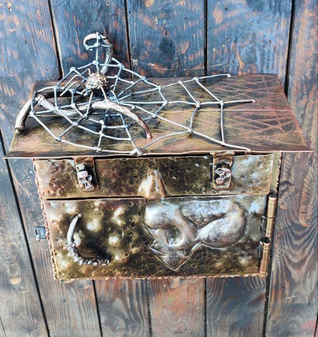 Wrought Iron Mailbox Gothic Mailbox Metal Mailbox Skull Mailbox Spider ...