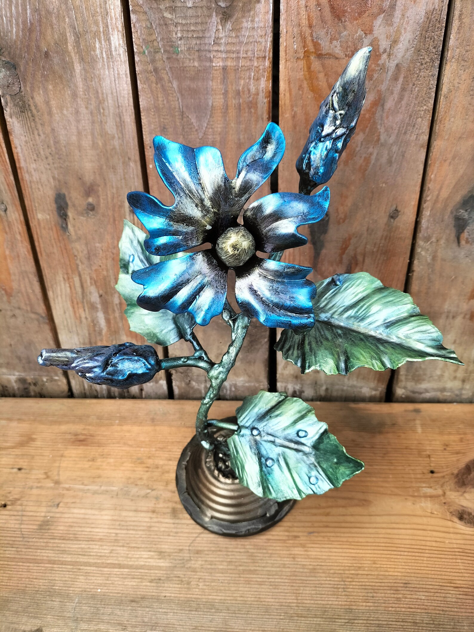 Rustic Flower Art Wrought Iron Metal Flower on Stand Gothic Flower Gift ...