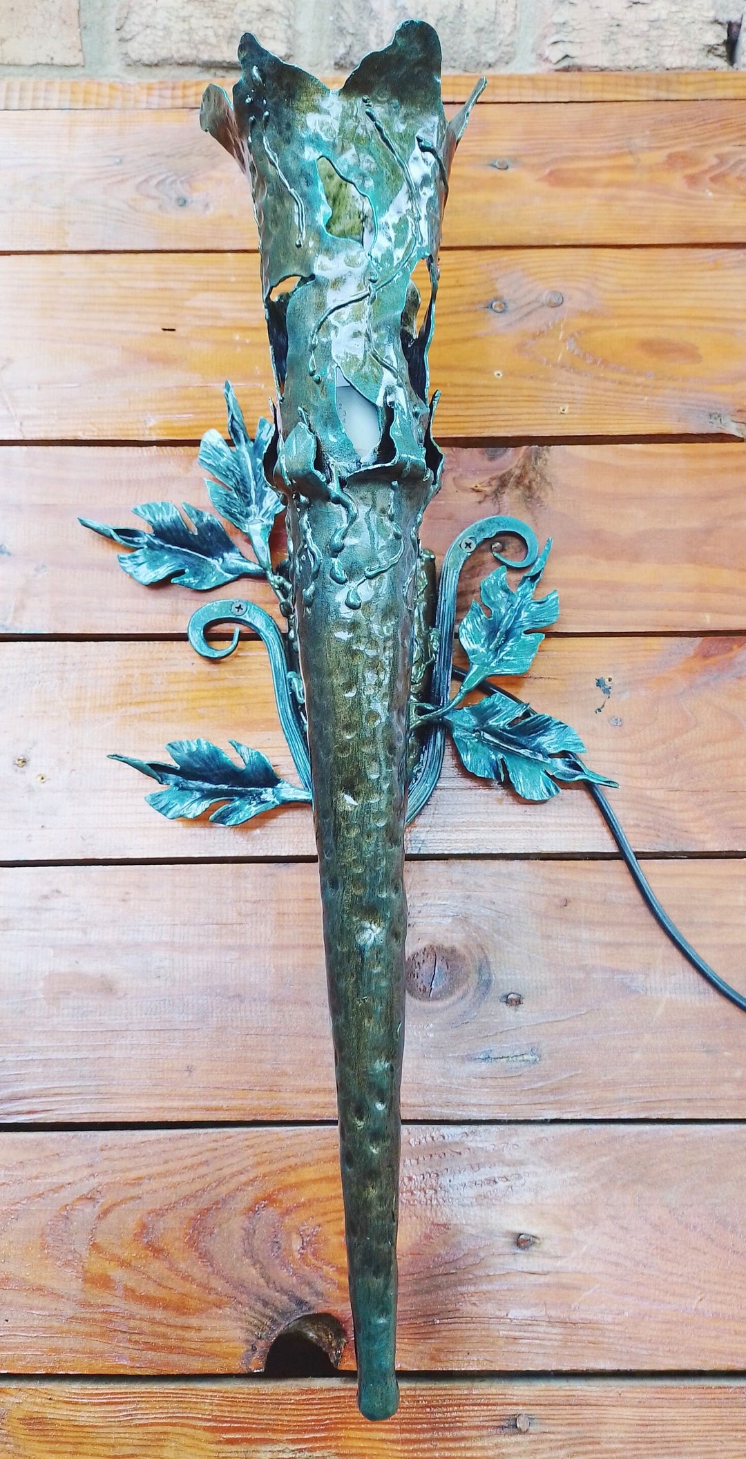 Hand Forged Medieval Wall Torch With Floral Leaves | Wrought Iron Wall ...