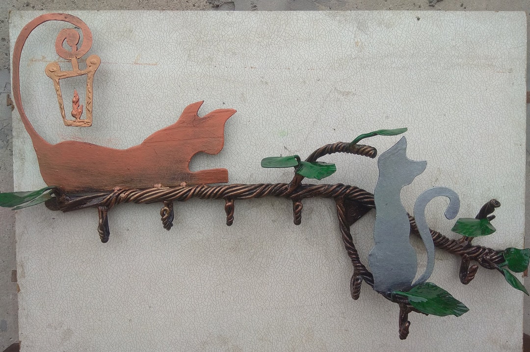 Hand Forged Cat Coat Rack: Wrought Iron Rustic Entryway Decor - Etsy