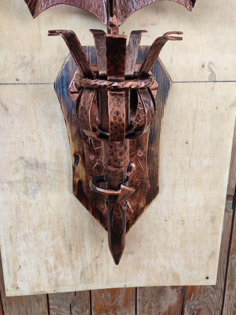 Lamp. Dragon on the Shield. Cave Wall Decor. Wall Lighting.steel Torch ...