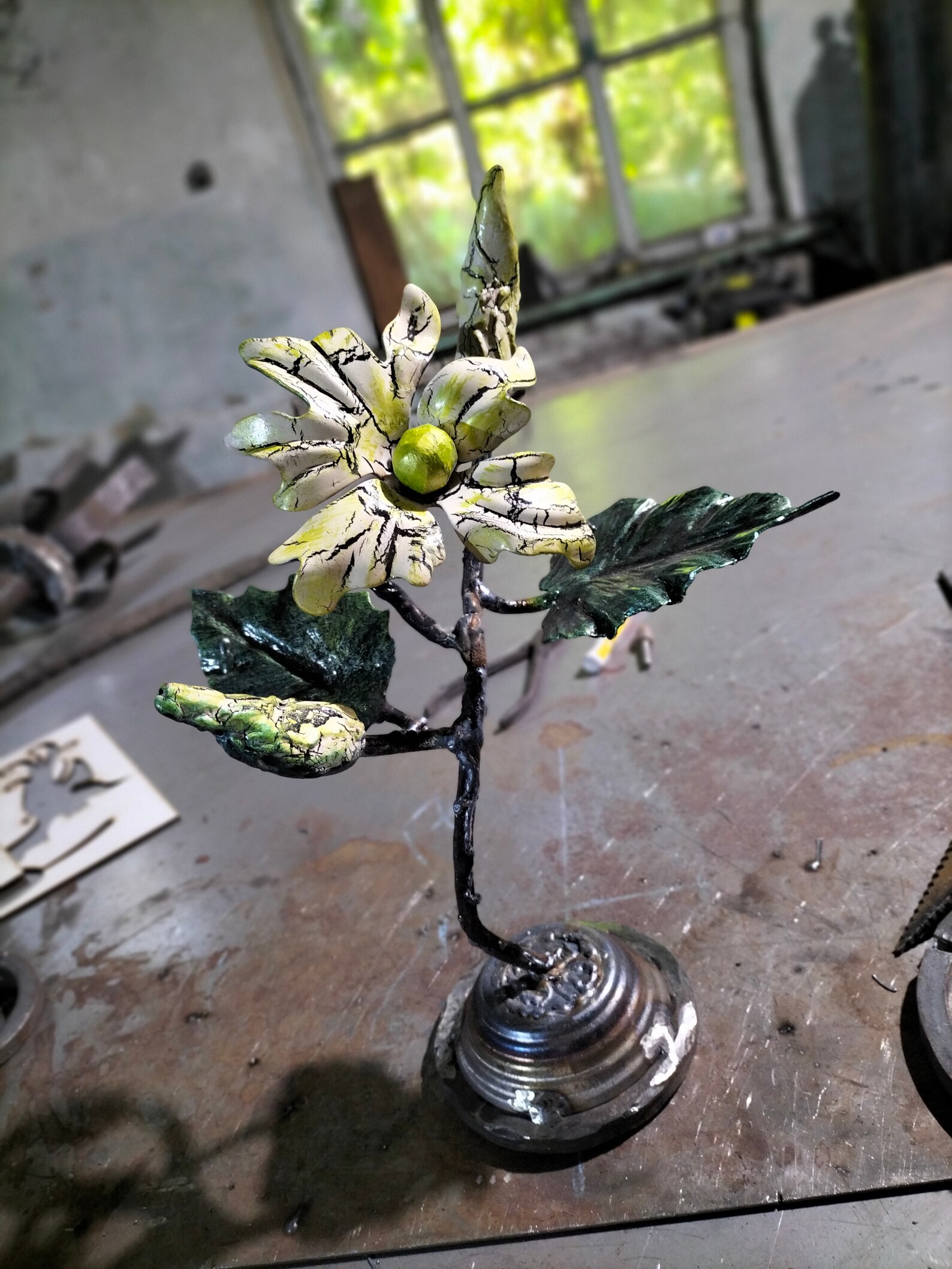 Rustic Flower Art Wrought Iron Metal Flower on Stand Gothic Flower Gift ...