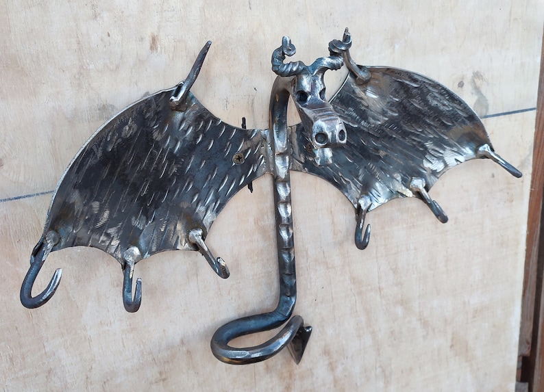 Handmade Blacksmith Forged Dragon Key Holder: Wrought Iron Coat Hooks ...