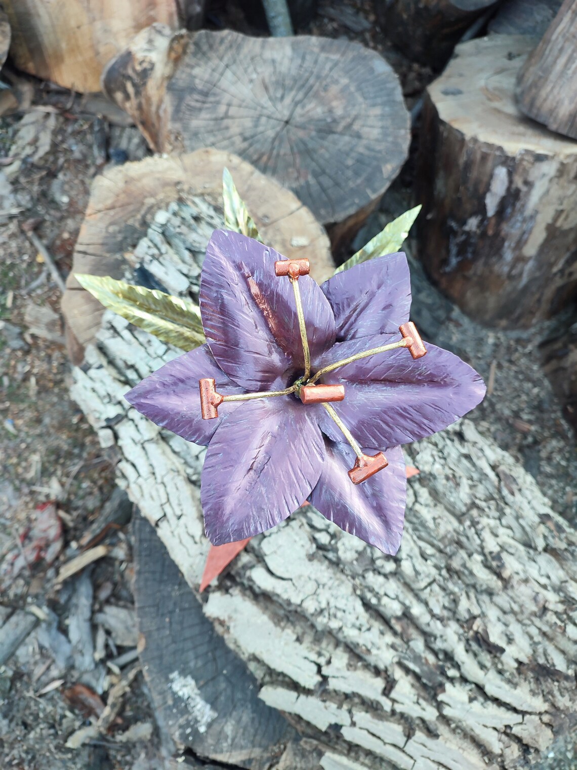 Forged Metal Lily Sculpture: Handmade Purple Flower Decor - Etsy