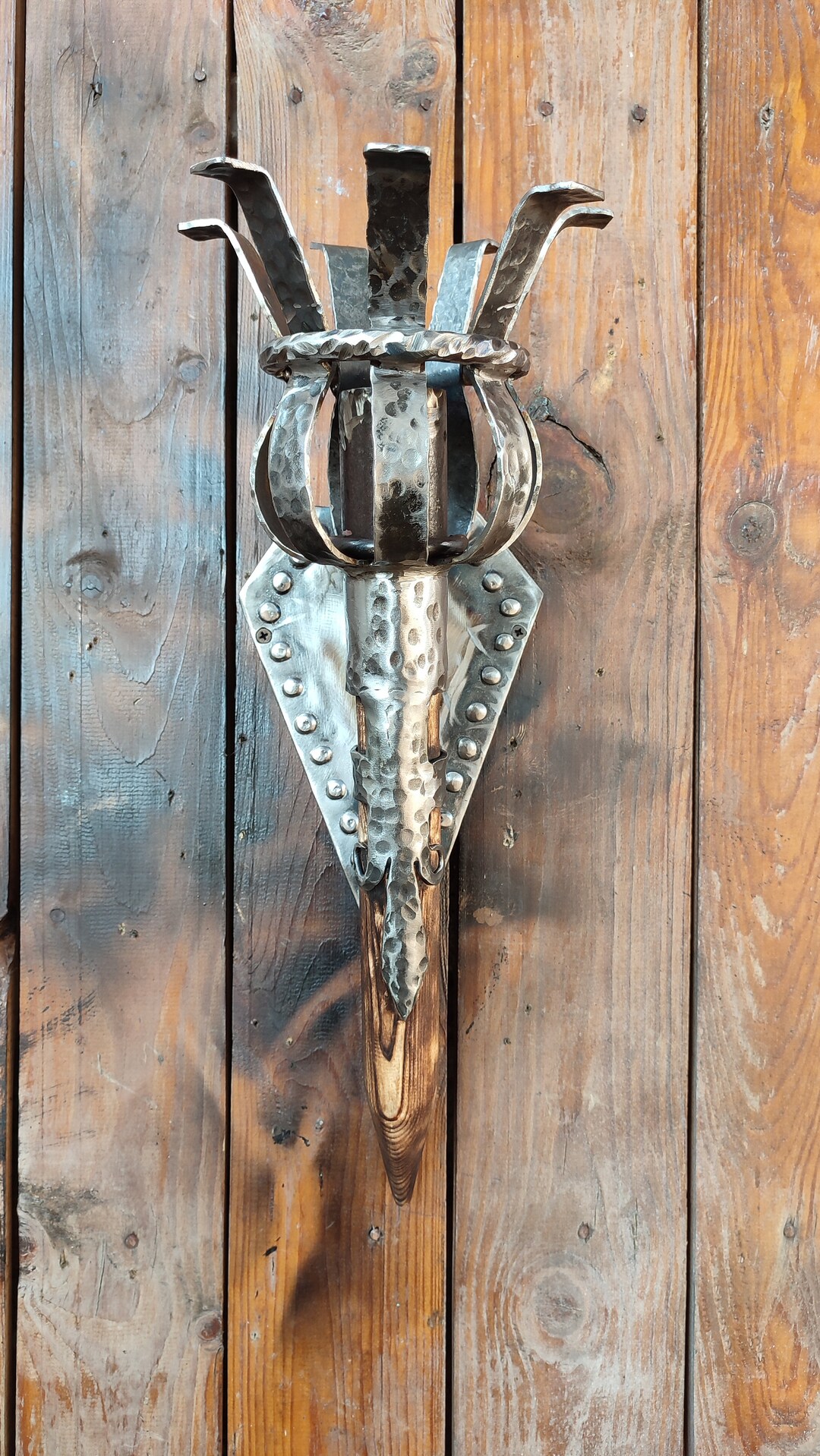 Medieval Lamp. Wall Lamp With Wooden Handle.steel Torch. Decorative ...