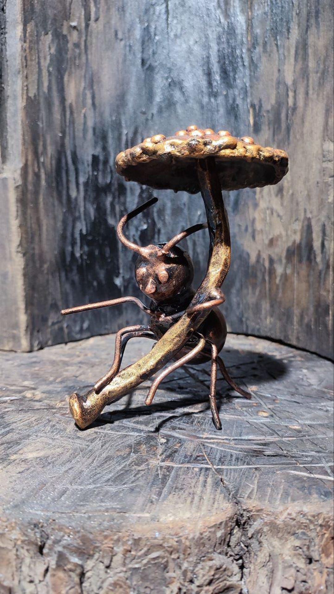 Hand-forged Ant Sculpture With Mushroom – Unique Metal Insect Figurine ...