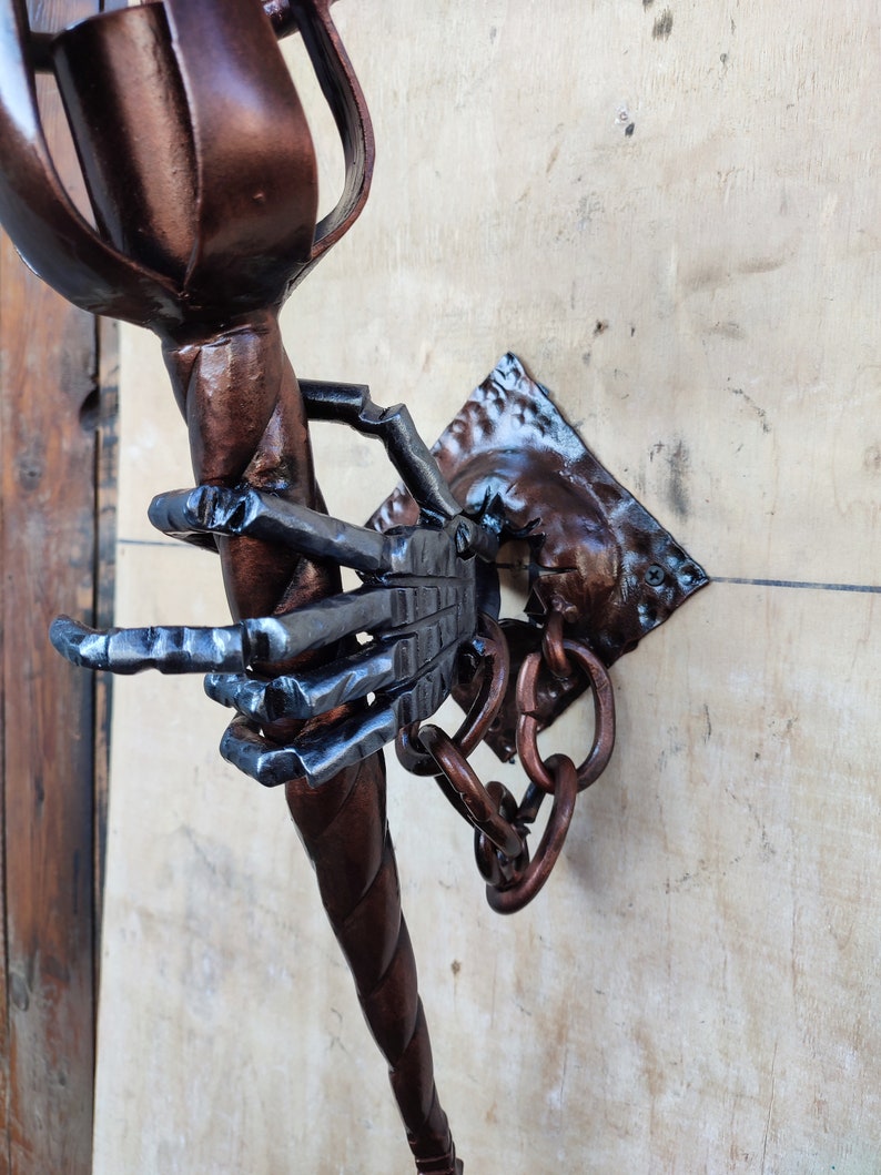 Forged Lamps & Torches Wrought Iron Skeleton Hand Torch - Medieval Wall ...