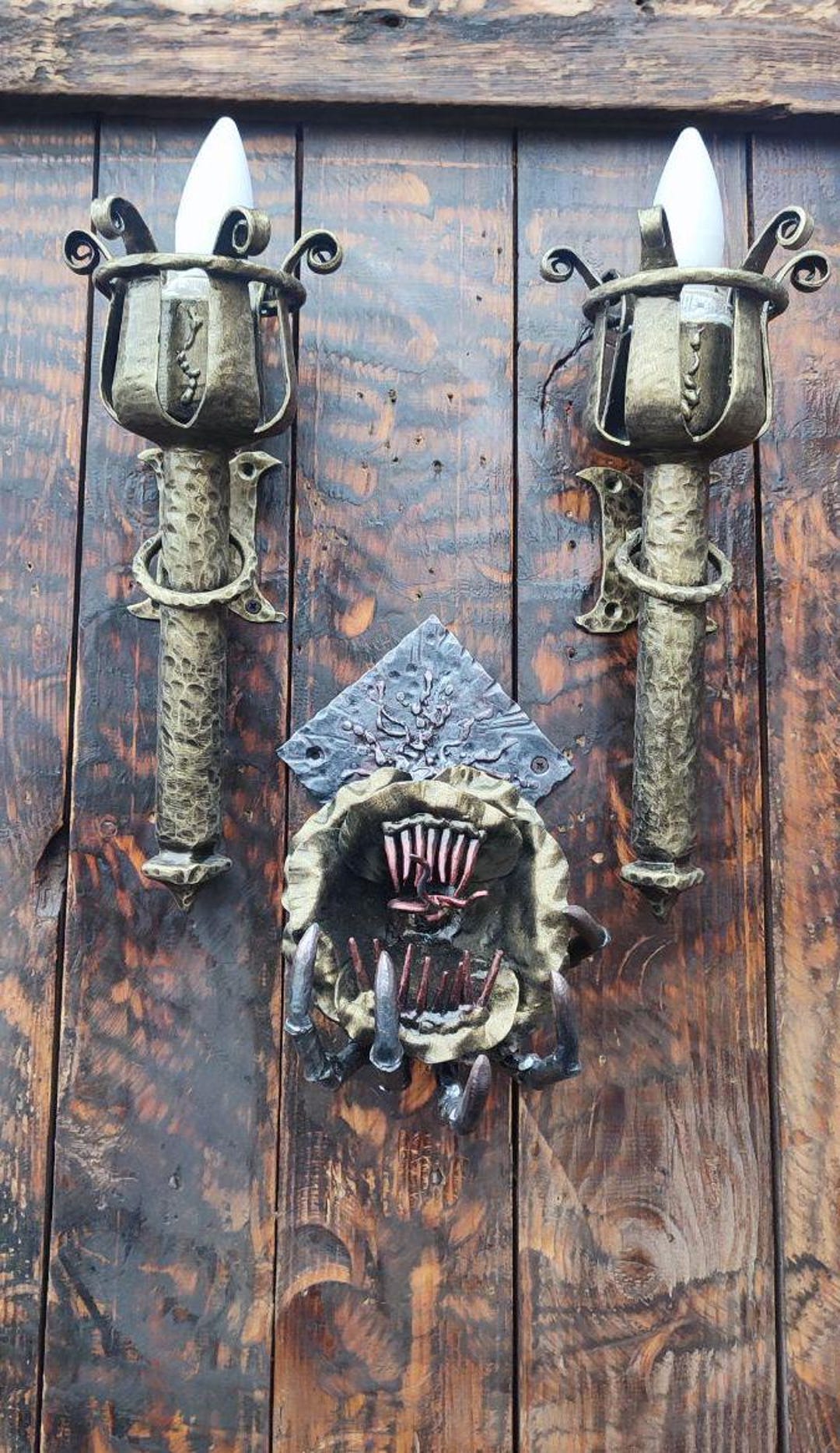 Gothic Wall Decor | Medieval Forged Torch Sconces With Monster Mouth ...