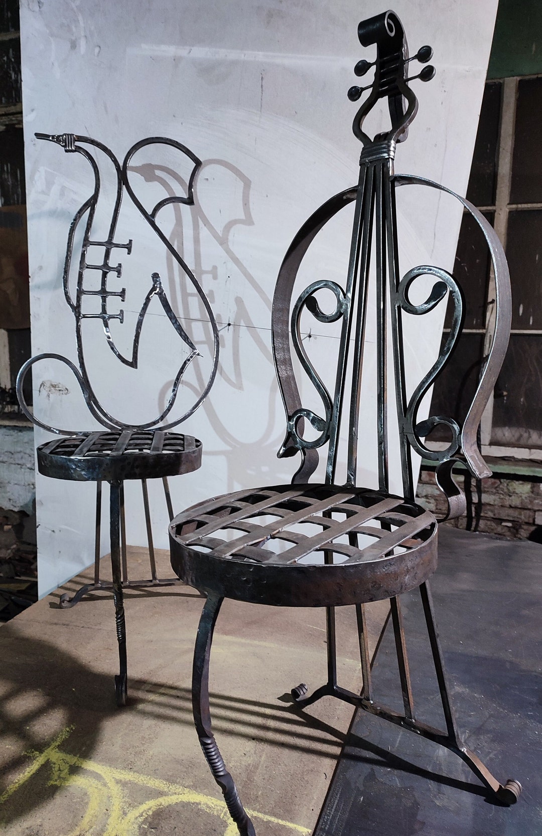 Forged Musician Chairs Set of 2 | Guitar & Saxophone | Handmade Metal ...