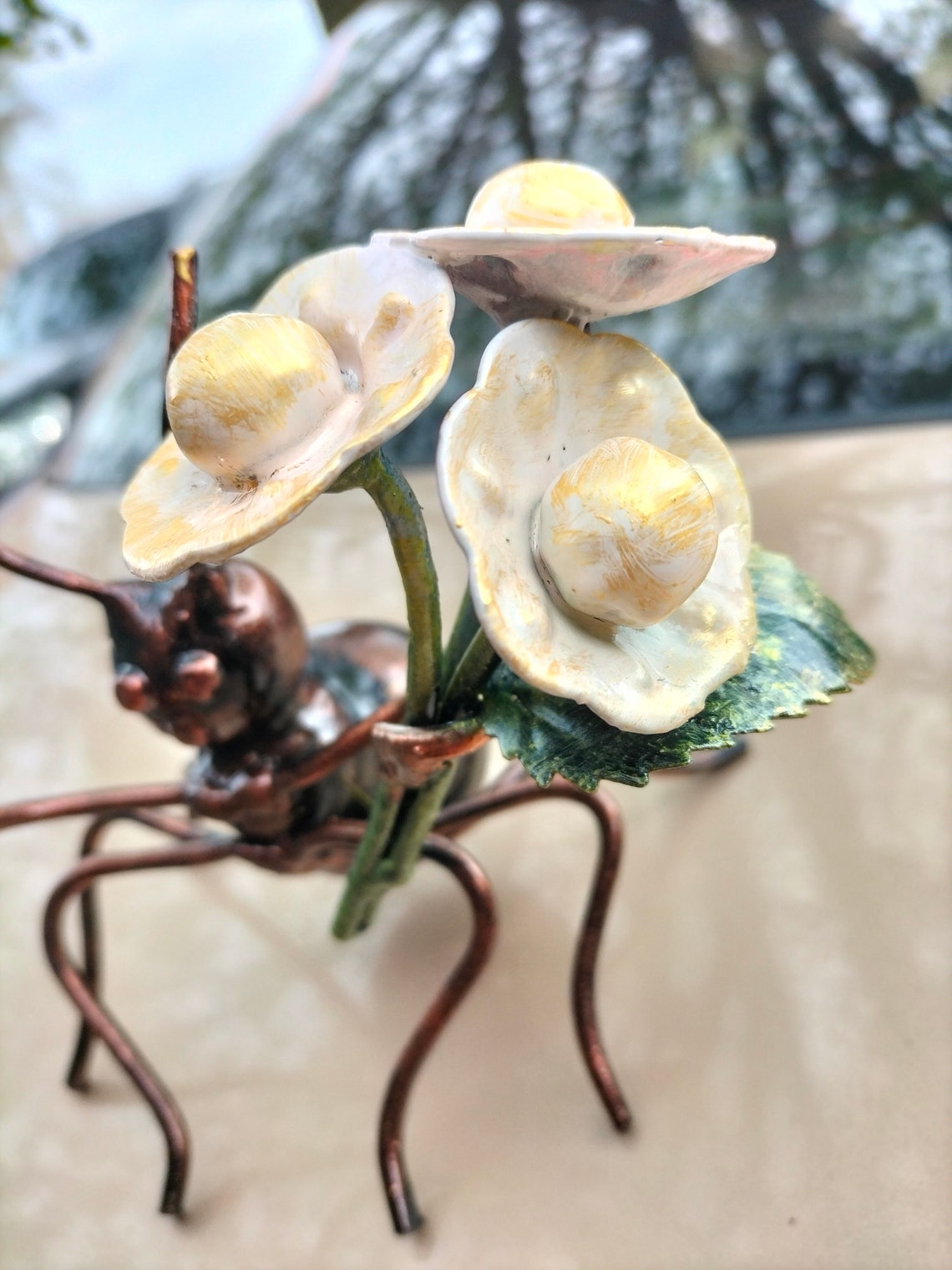Hand-forged Metal Ant Sculpture With Flowers | Whimsical Garden Decor ...