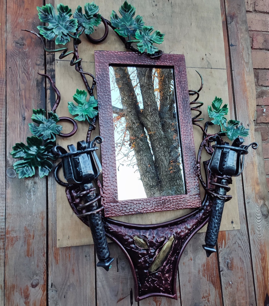 Forged Mirror. Forest Mirror With Vine Branches and Leaves. Torch ...