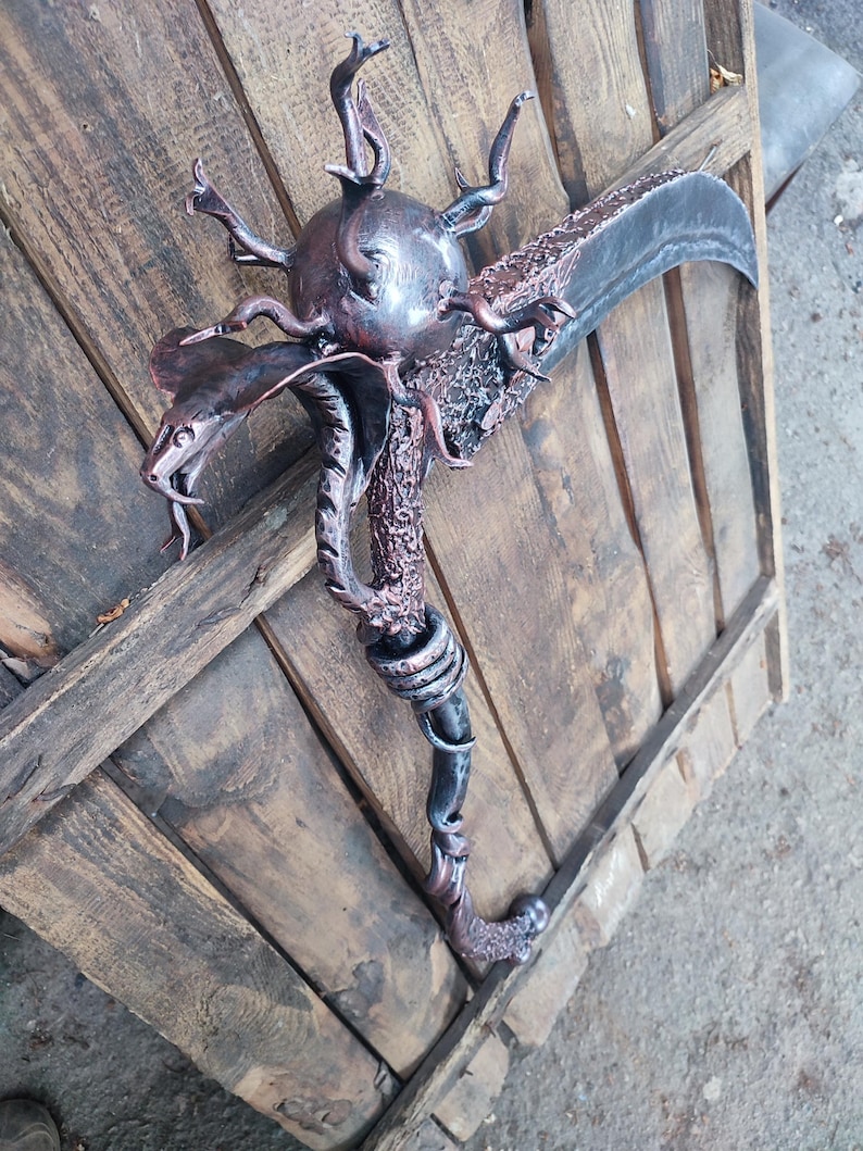 Hand Forged Grim Reaper Scythe – Gothic Metal Wall Hook, Dark Fantasy ...