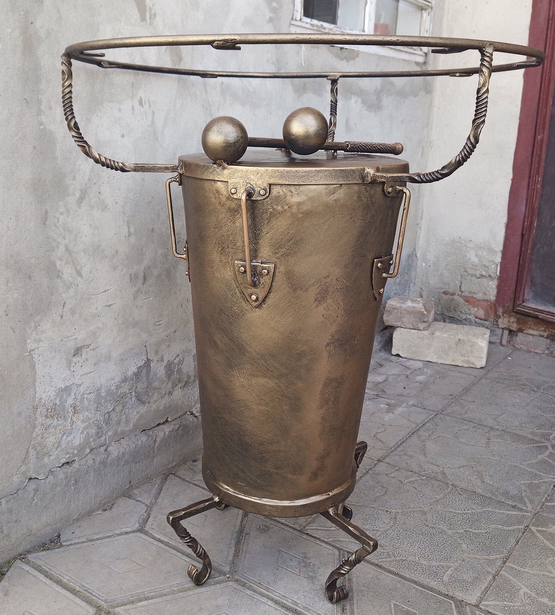 Wrought Iron Table Base With Musical Instrument Accent, Conga Drum ...