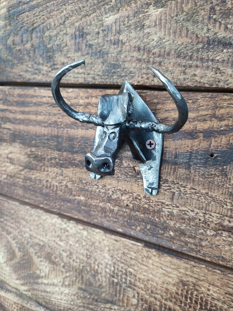 Wall Hanger With Bull .steel Hook for Hallway. Gift for Farmers. Metal ...