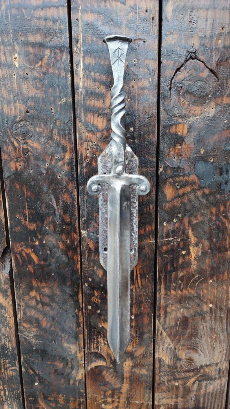 Hand-forged Medieval Sword Door Handle | Runic Iron Pull - Etsy