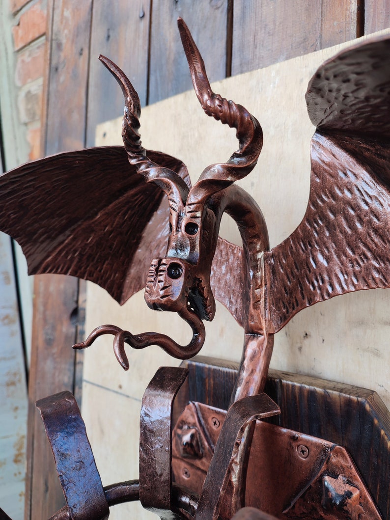 Lamp. Dragon on the Shield. Cave Wall Decor. Wall Lighting.steel Torch ...