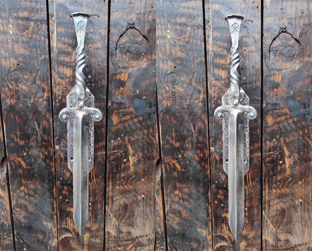 Hand-forged Medieval Sword Door Handle | Runic Iron Pull - Etsy