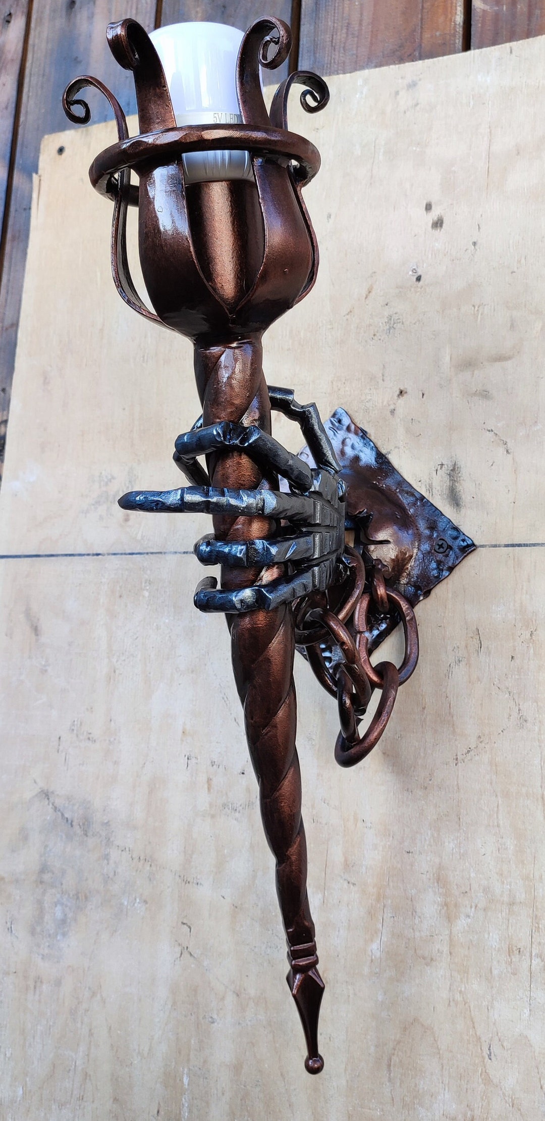 Forged Lamps & Torches Wrought Iron Skeleton Hand Torch - Medieval Wall ...