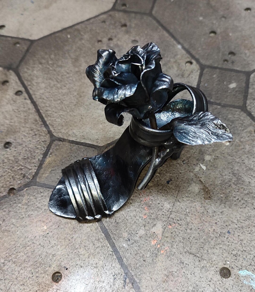 Forged Metal Slipper With Rose – Handmade Decorative Shoe Sculpture ...
