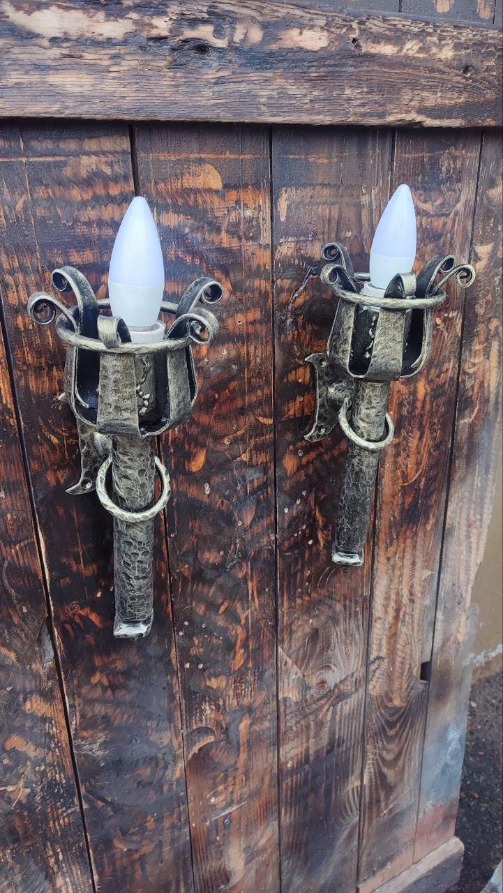 Hand Forged Medieval Wall Torch – Viking Style Steel Sconce – Rustic ...