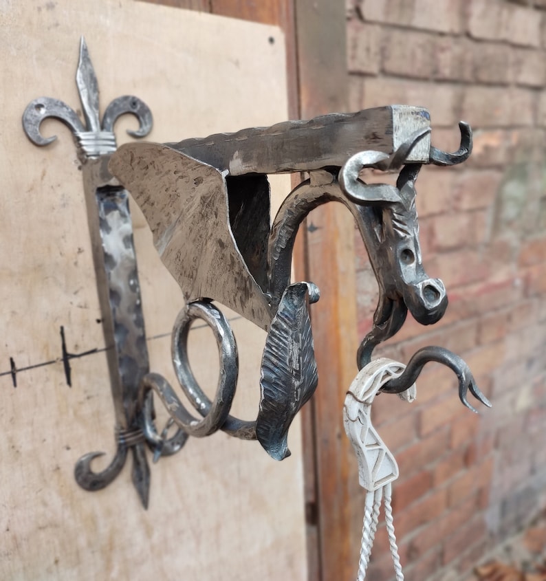 Medieval Dragon Wall Bracket – Hand Forged Iron Plant Hanger for Home ...