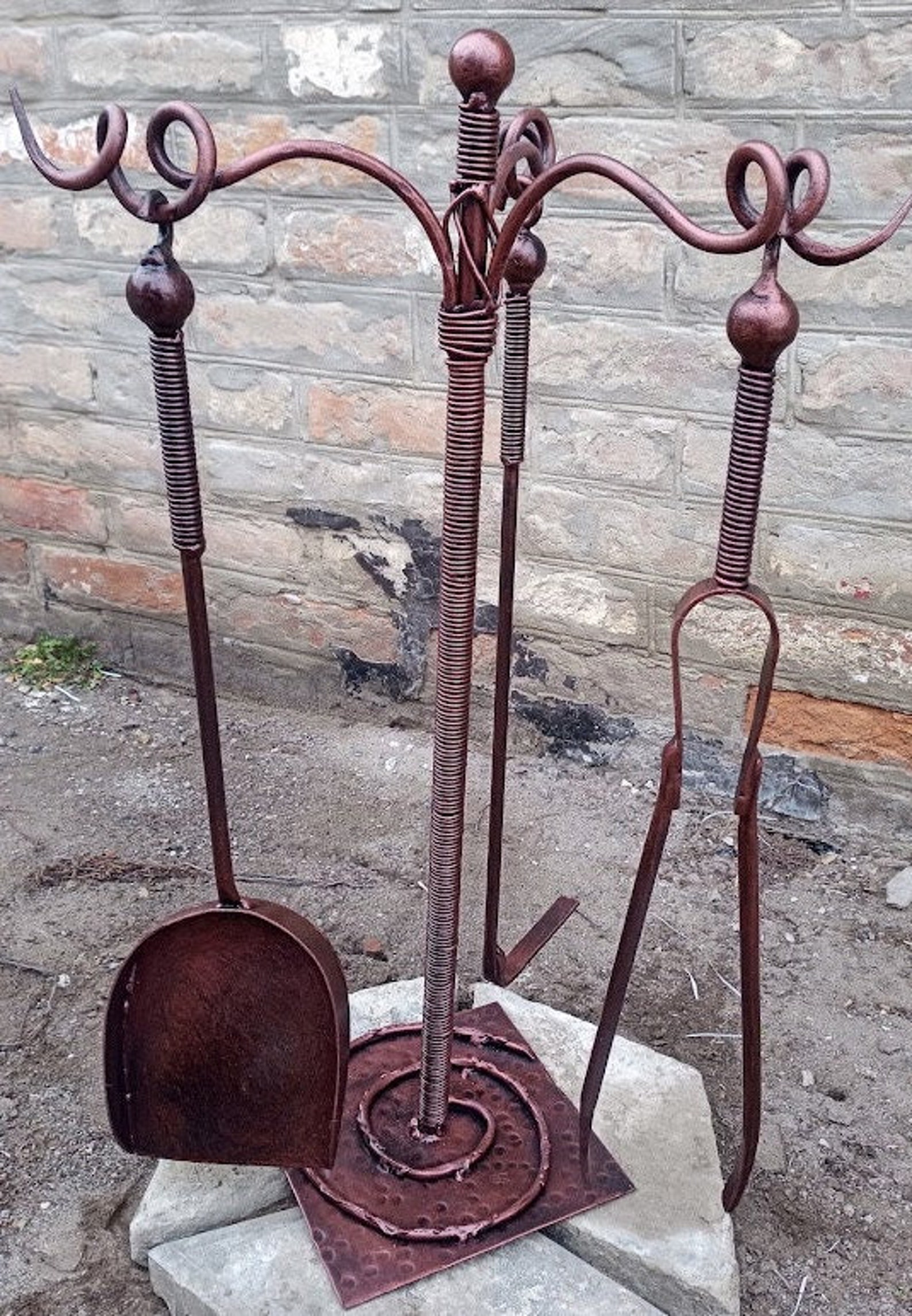 Wrought Iron Fireplace Tool Set: Poker, Tongs & Shovel - Etsy
