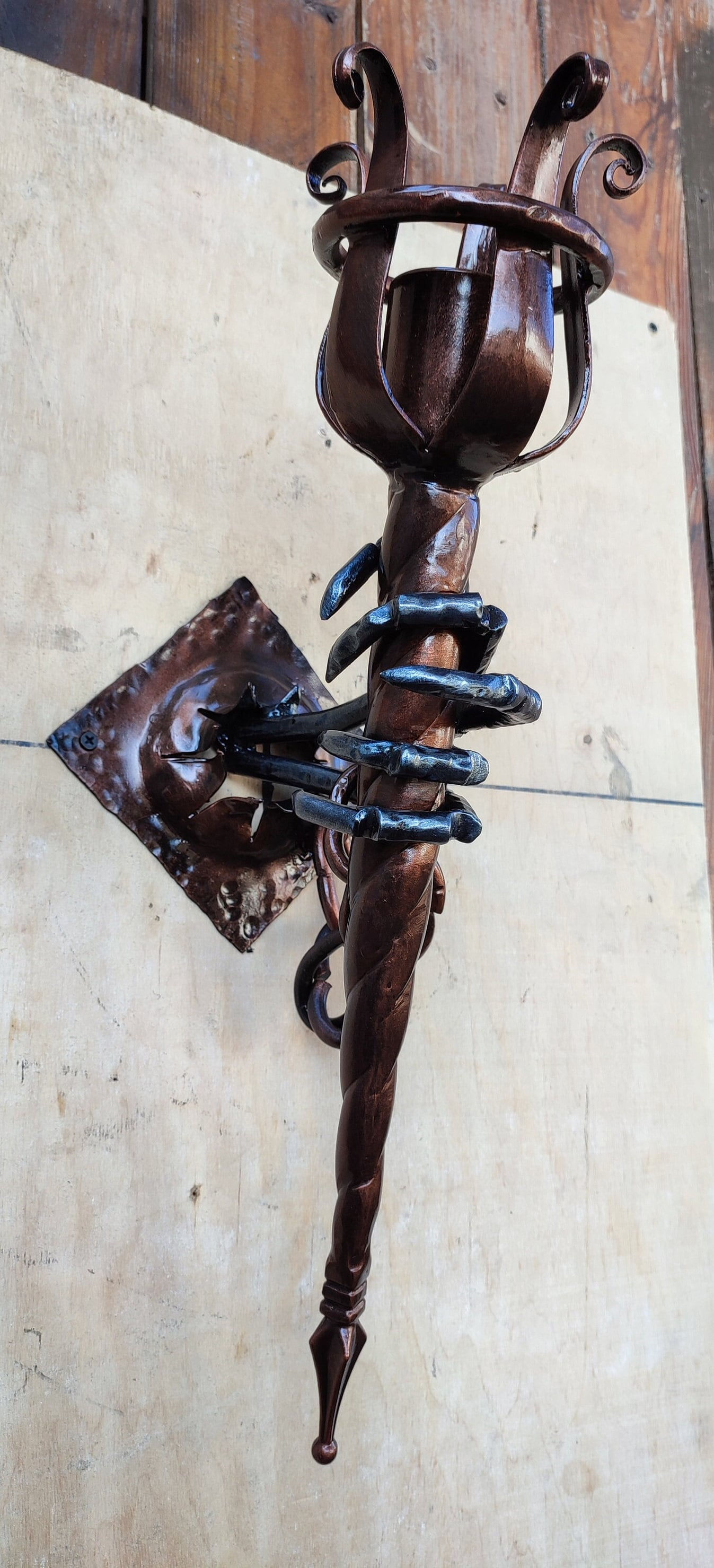 Forged Lamps & Torches Wrought Iron Skeleton Hand Torch - Medieval Wall ...