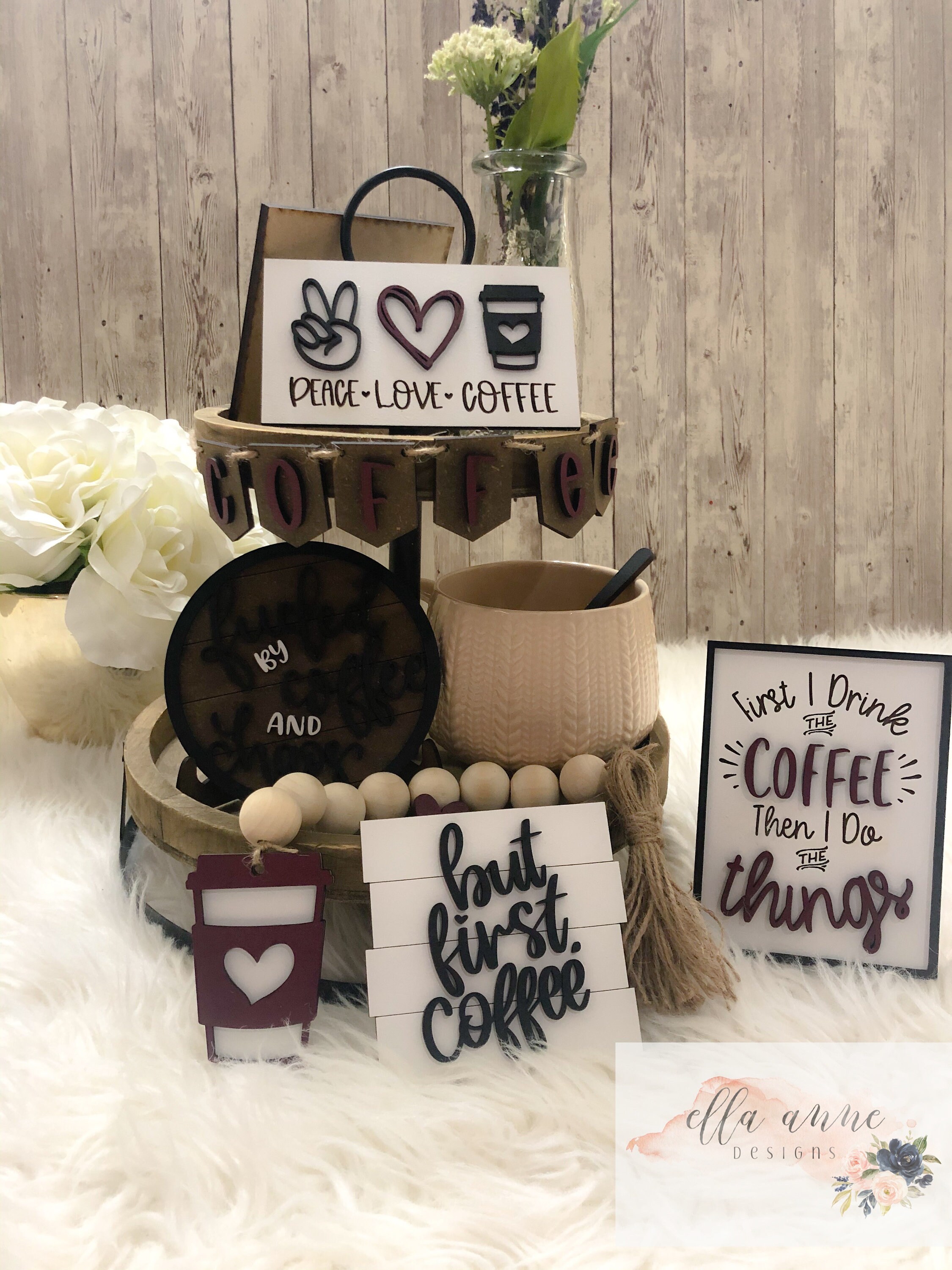 Coffee Tier Tray Home Coffee Bar Burgundy - Etsy