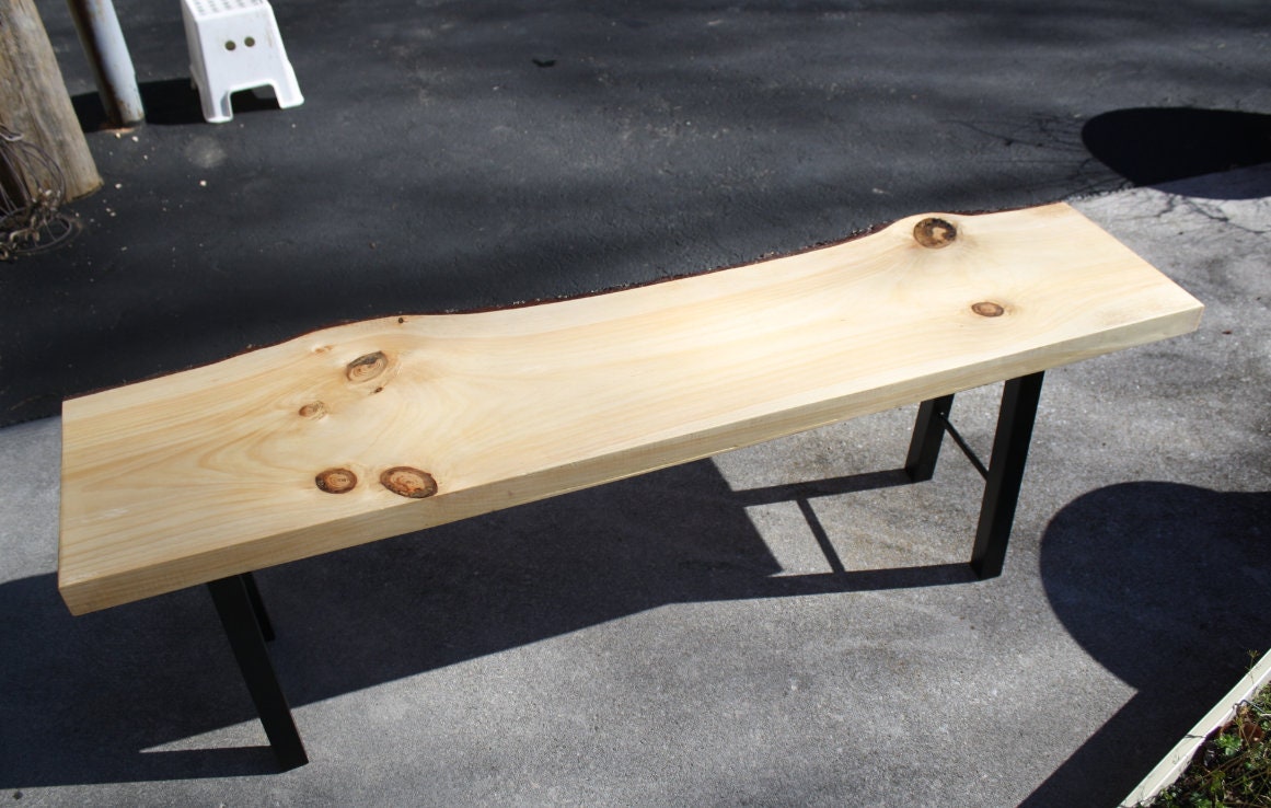Live Edge Pine Bark Bench Seat With Steel Legs Living - Etsy Singapore